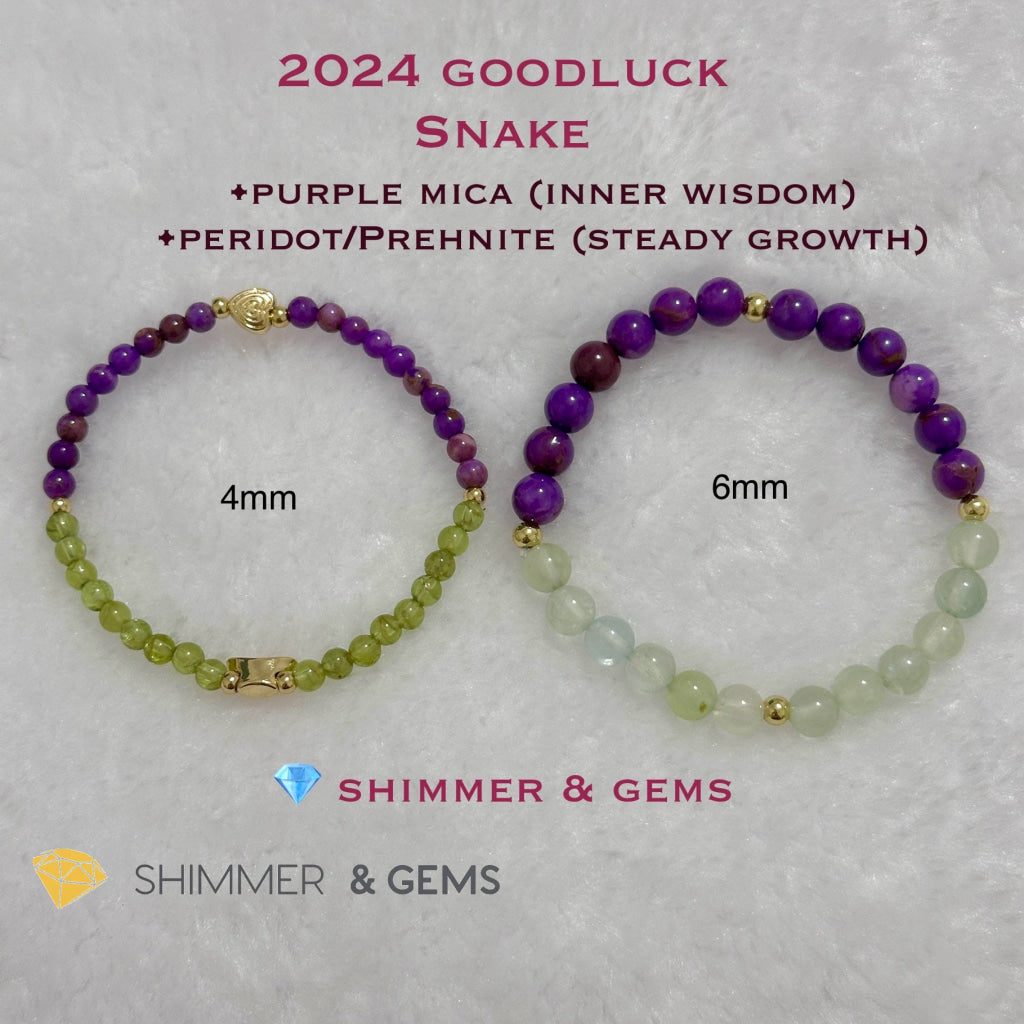 Snake Animal Zodiac 2024 Goodluck Bracelet (Purple Mica & Peridot) Fen ...